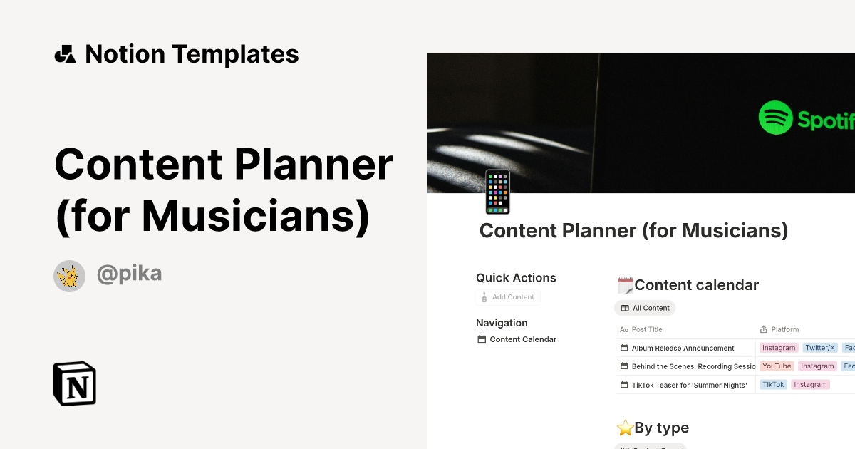 Content Planner (for Musicians) Template | Notion Marketplace