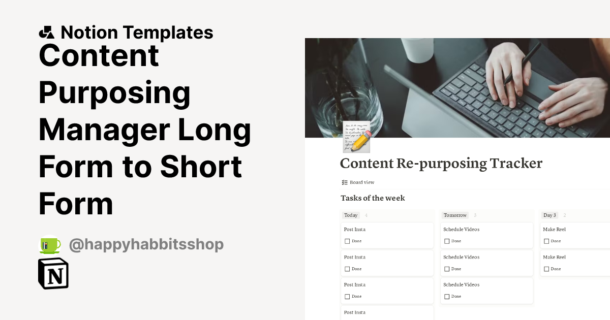 Content Purposing Manager Long Form to Short Form Template by Happy ...