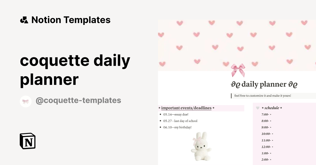 coquette daily planner Template by ava 𖹭 | Notion Marketplace