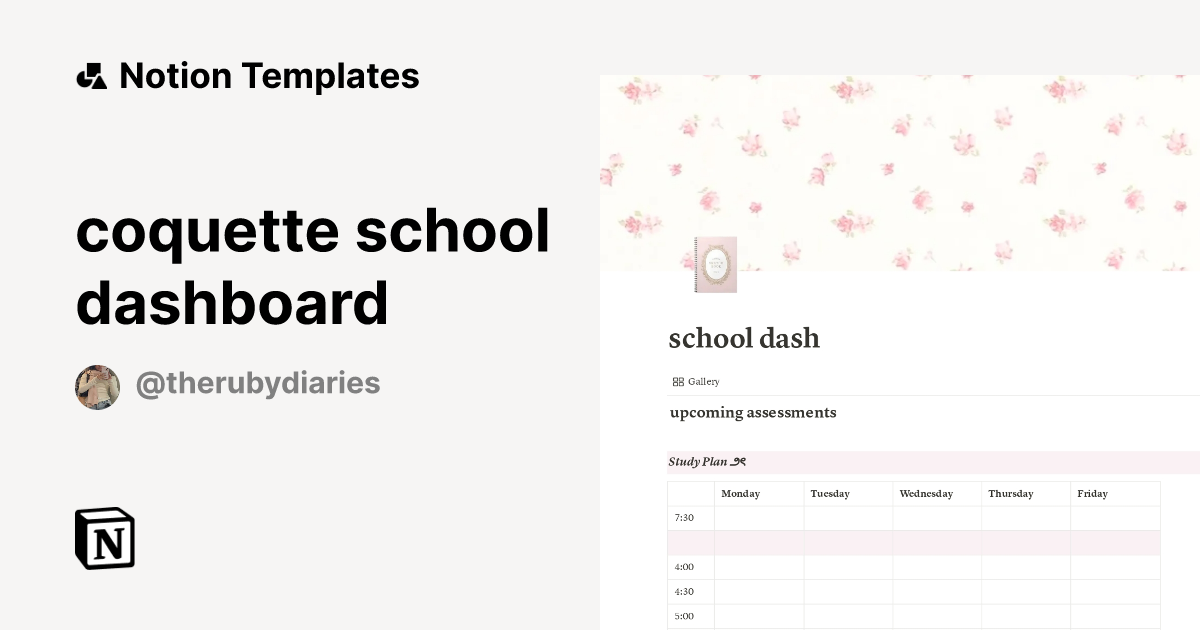 coquette school dashboard Template by Ruby | Notion Marketplace