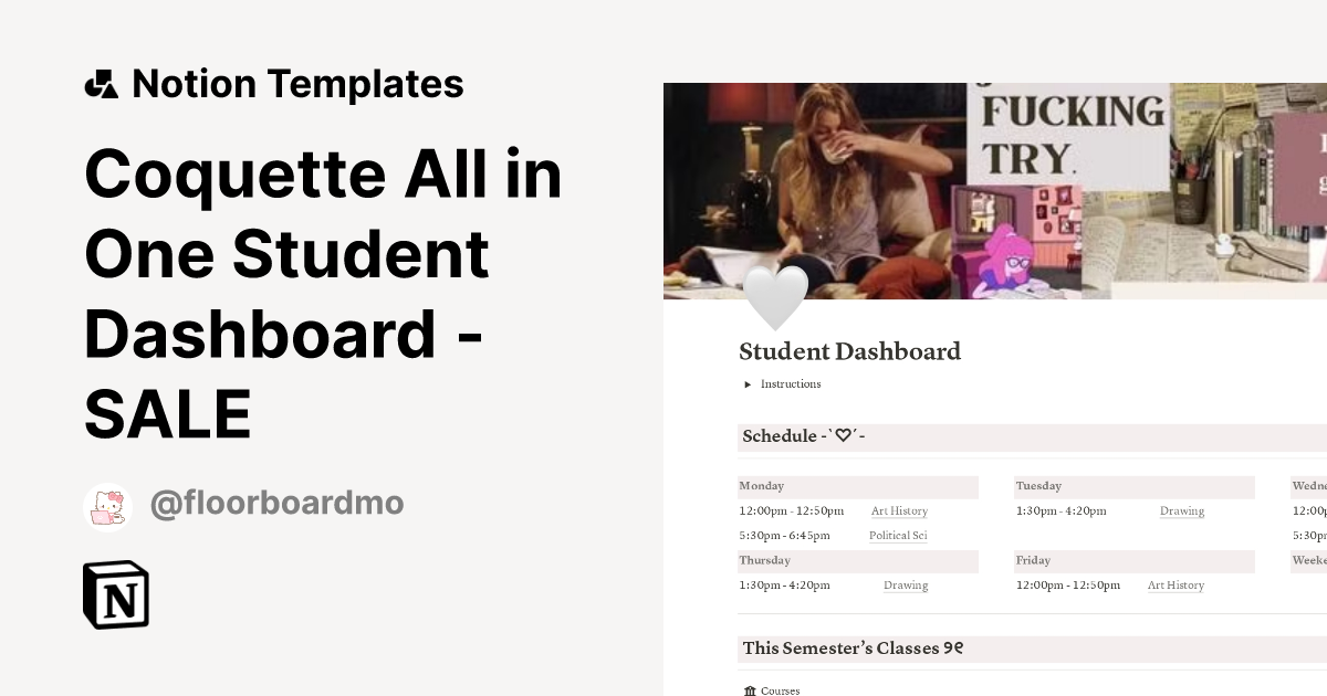 Coquette All in One Student Dashboard - SALE Template | Notion Marketplace