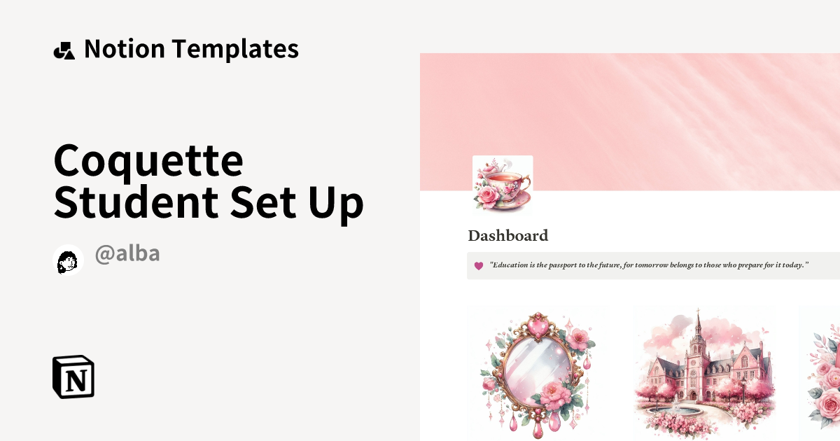 Coquette Student Set Up Template by Alba Negrín | Notion Marketplace