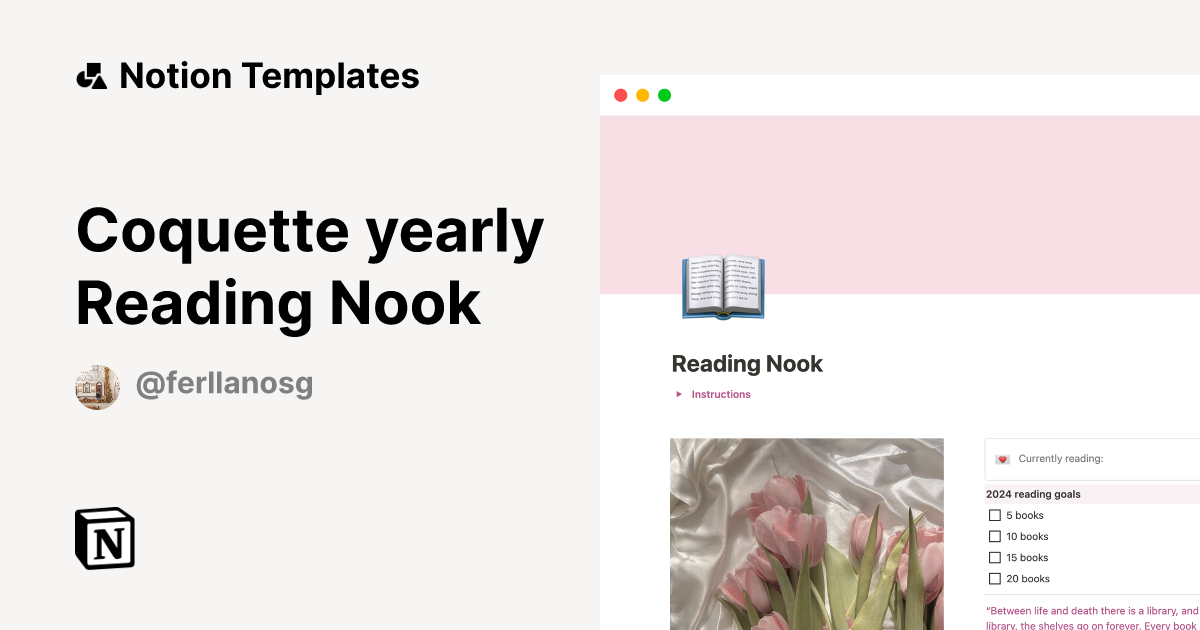 Coquette yearly Reading Nook Template by Fer | Notion Marketplace
