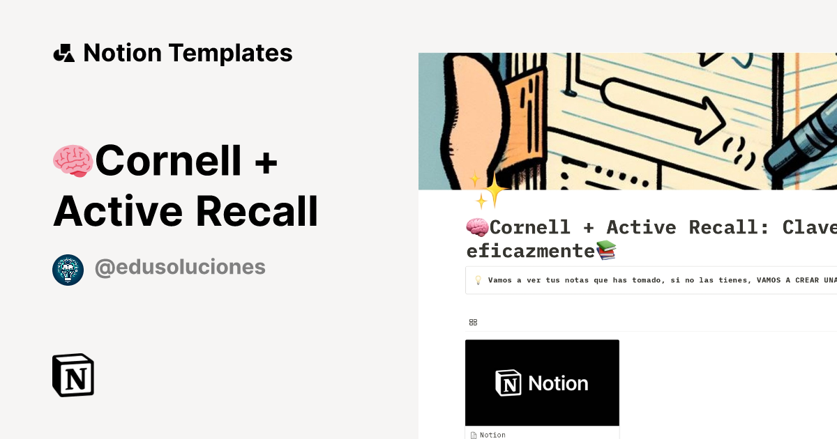 🧠Cornell + Active Recall Template | Notion Marketplace