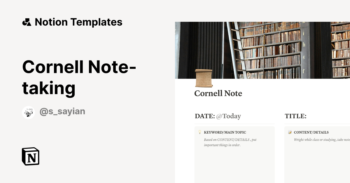 Cornell Note-taking Template by Super Sayian | Notion Marketplace