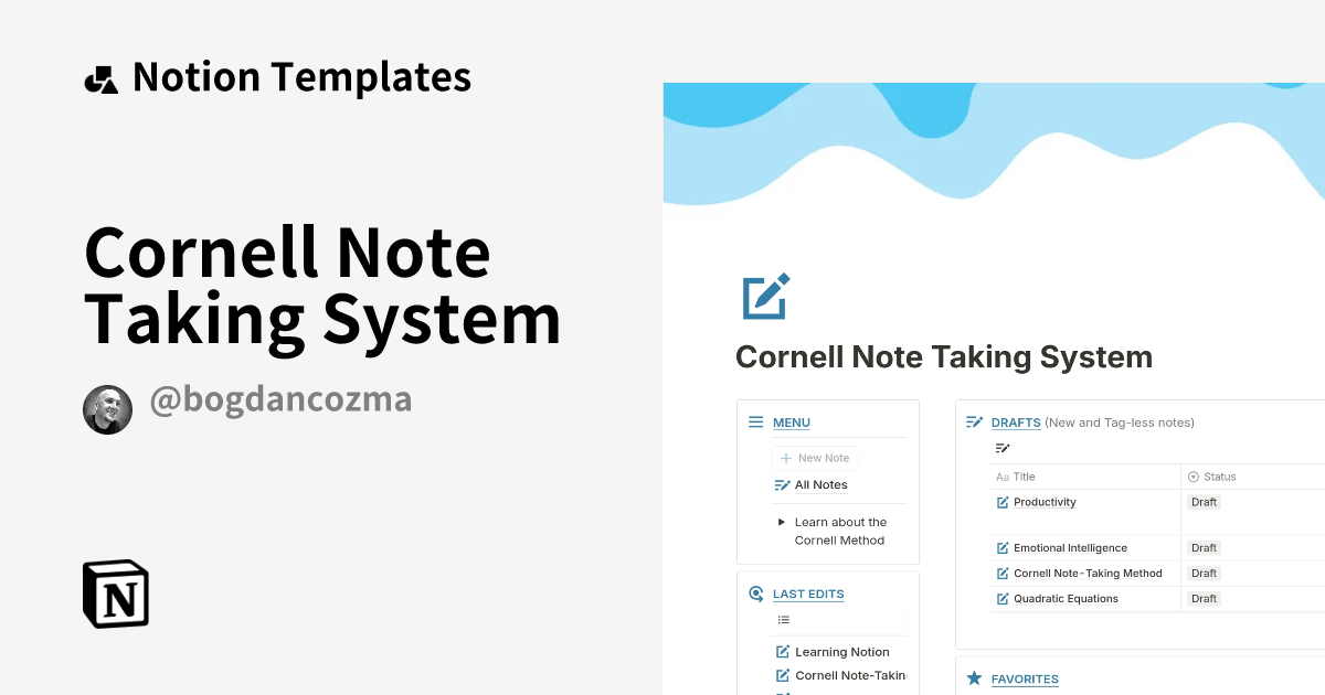 Cornell Note Taking System Template by Bogdan Cozma | Notion Marketplace