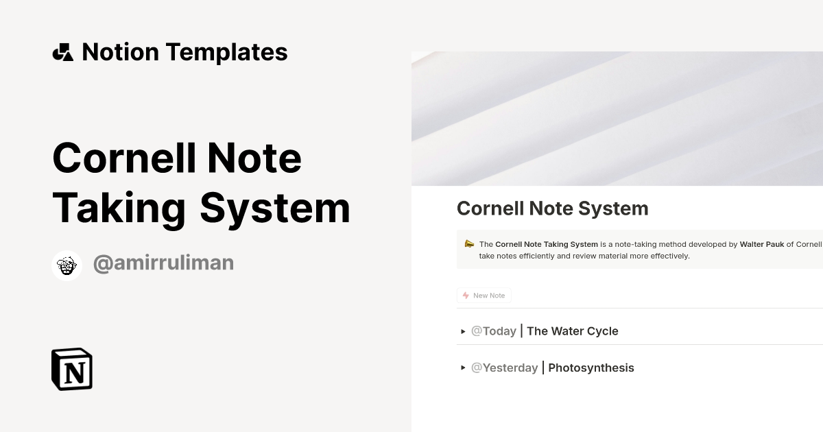 Cornell Note Taking System Template | Notion Marketplace