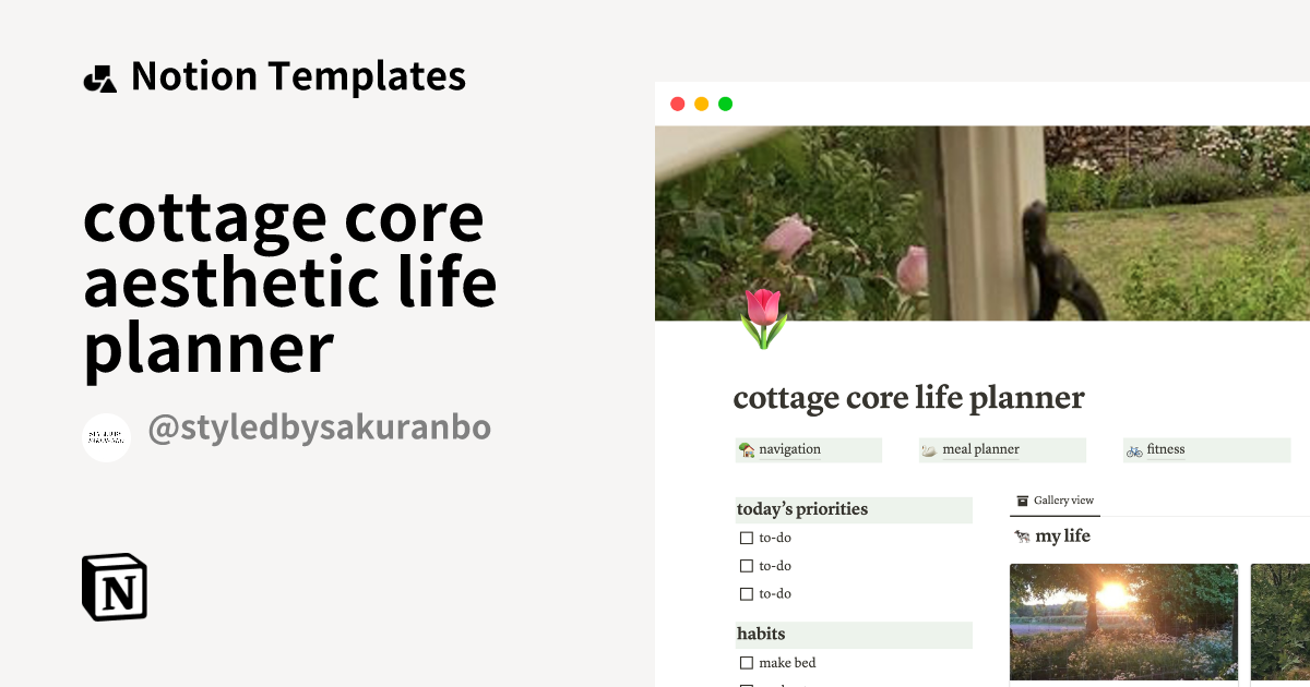 cottage core aesthetic life planner Template | Notion Marketplace