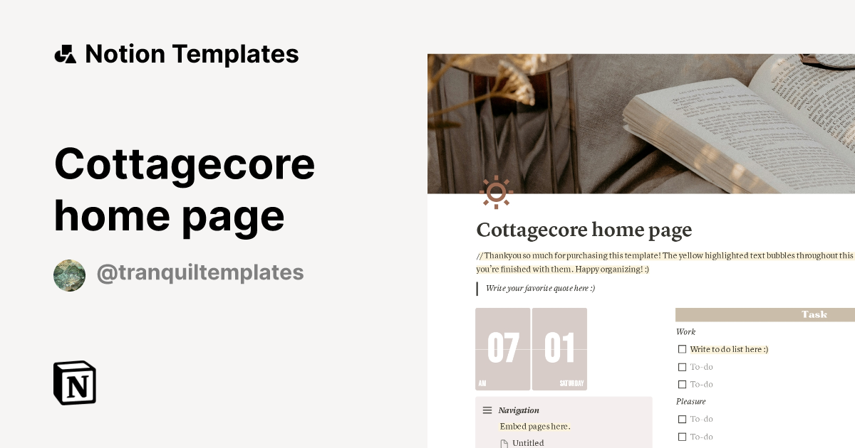 Cottagecore home page Template by TranquilTemplates | Notion Marketplace