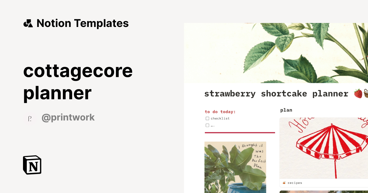 cottagecore planner Template | Notion Marketplace