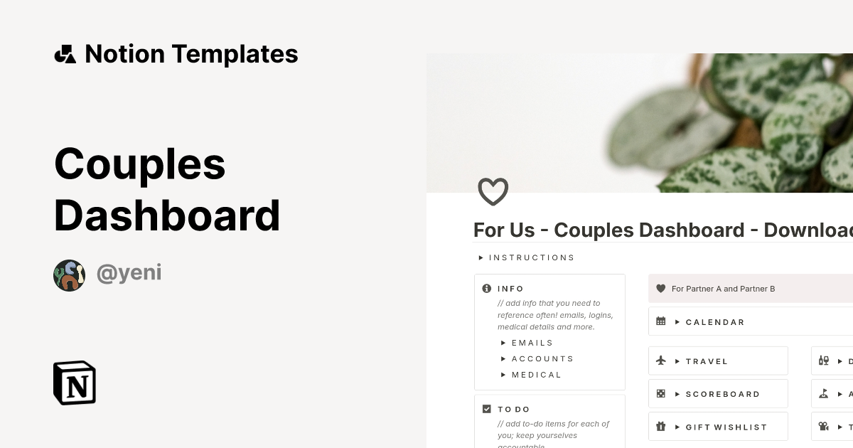 Couples Dashboard Template by yeni | Notion Marketplace