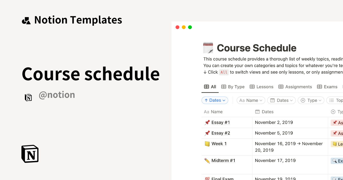 Course schedule Template by Notion | Notion Marketplace