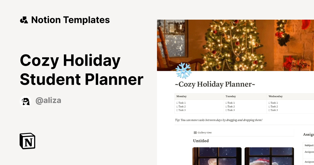 Cozy Holiday Student Planner Template by Aliza | Notion Marketplace