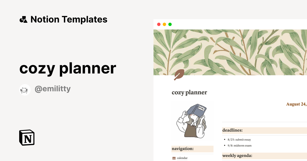 cozy planner Template by (=^._.^=)? | Notion Marketplace