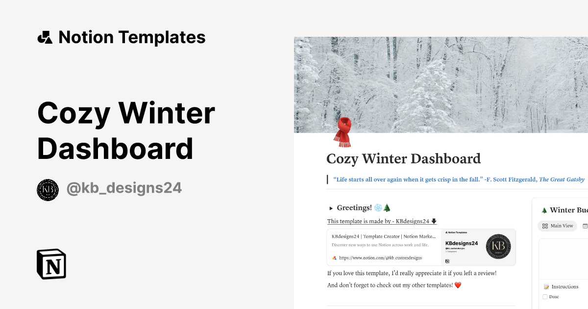 Cozy Winter Dashboard Template by KB Custom Designs | Notion Marketplace