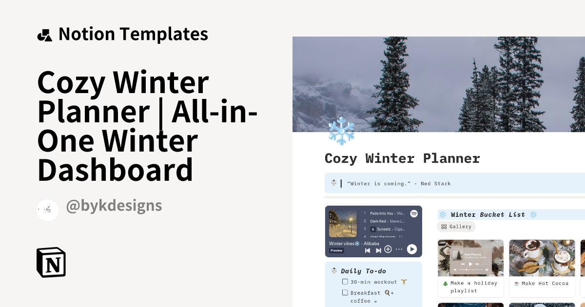 Cozy Winter Planner | All-in-One Winter Dashboard Template by By K ...
