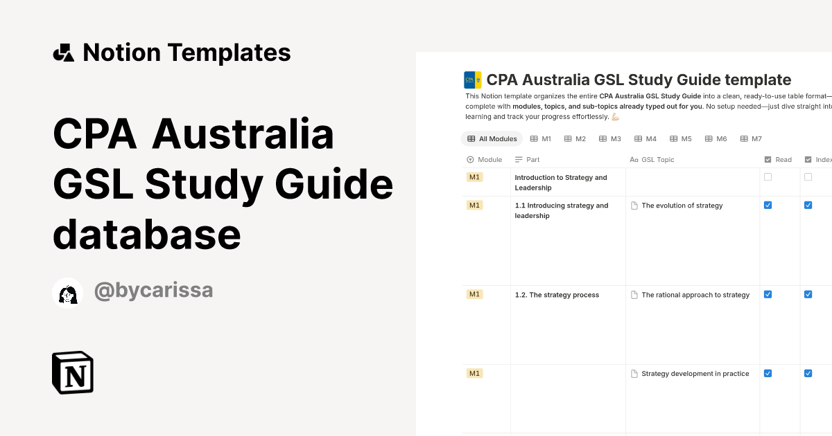 CPA Australia GSL Study Guide database Template | Notion Marketplace