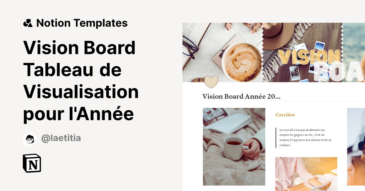 Vision Board Tableau de Visualisation pour l'Année Template | Notion ...