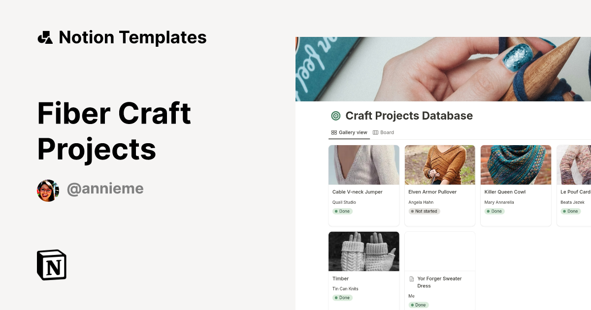 Fiber Craft Projects Template | Notion Marketplace