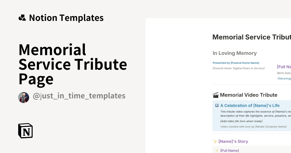 Memorial Service Tribute Page Template by Just In Time Templates ...