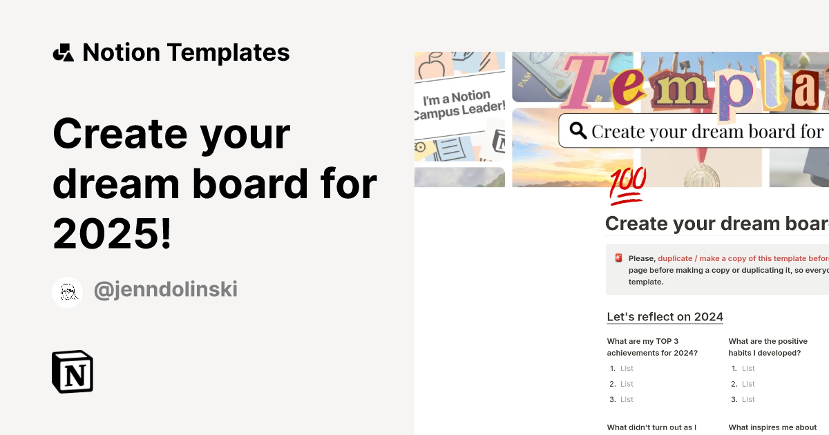 Create your dream board for 2025! Template | Notion Marketplace
