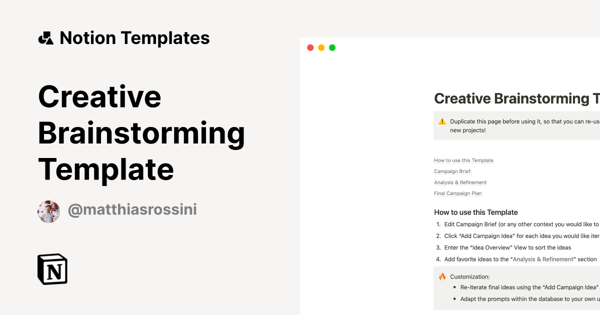 Creative Brainstorming Template Template | Notion Marketplace