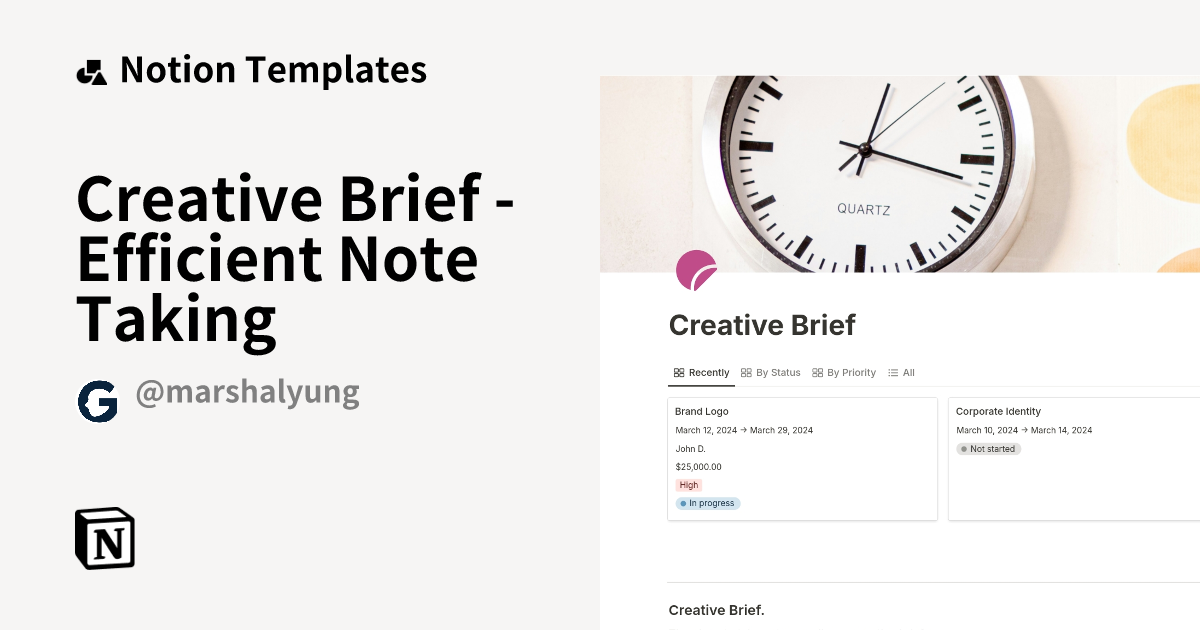 Creative Brief - Efficient Note Taking Template by Marshal Yung | Notion Marketplace
