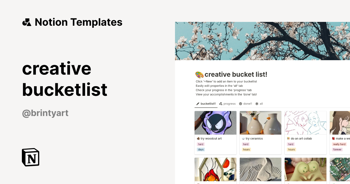 creative bucketlist Template by brinty | Notion Marketplace
