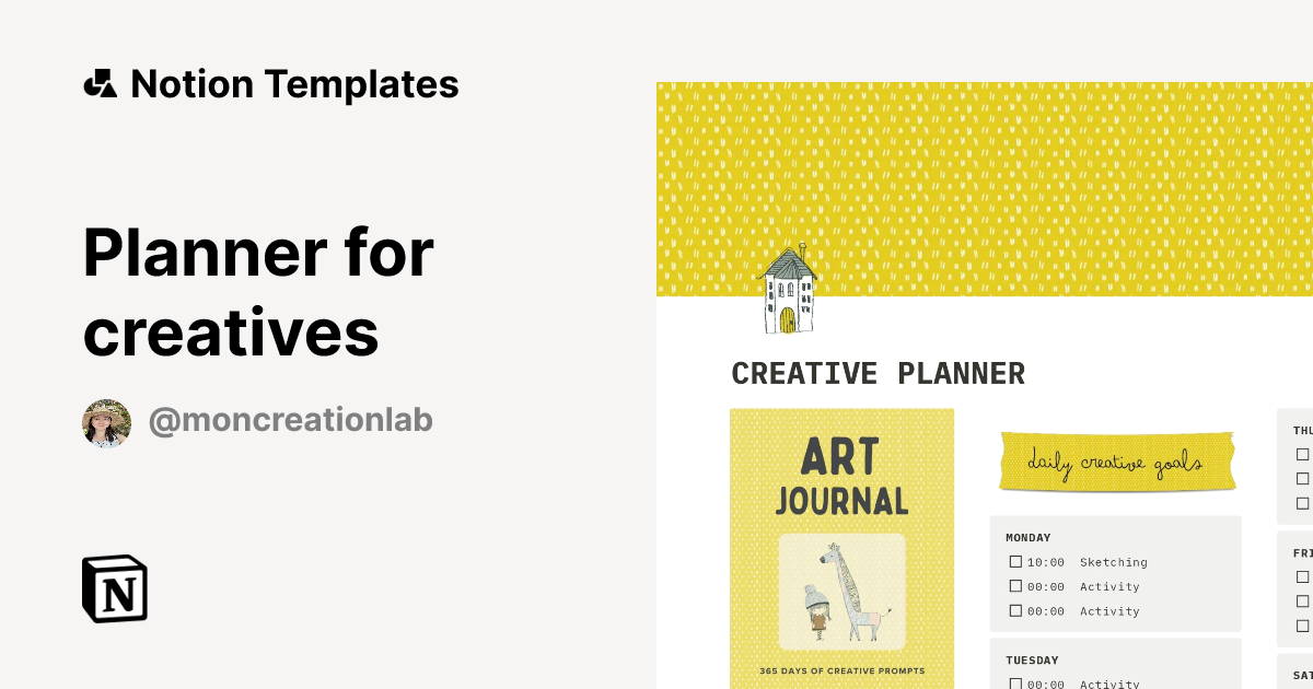 Planner for creatives Template by Mon Creation Lab | Notion Marketplace