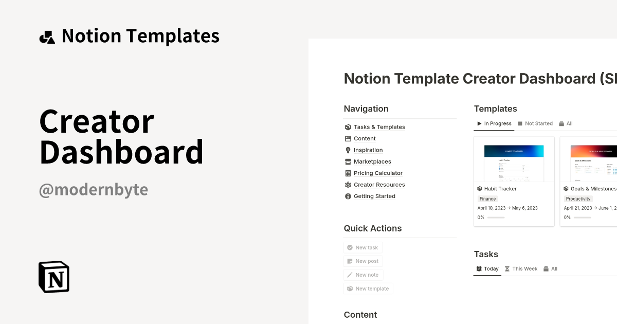 Creator Dashboard Template | Notion Marketplace