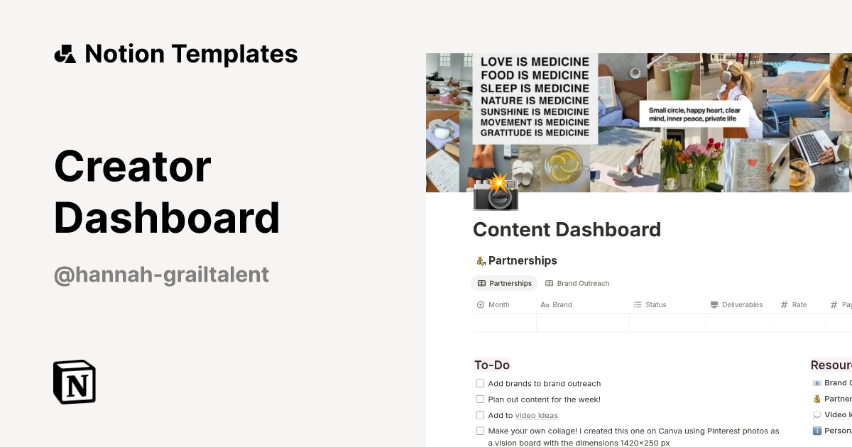 Creator Dashboard Template | Notion Marketplace