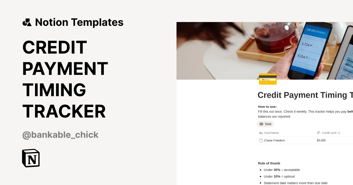 CREDIT PAYMENT TIMING TRACKER Template by Bankable Chick | Notion ...