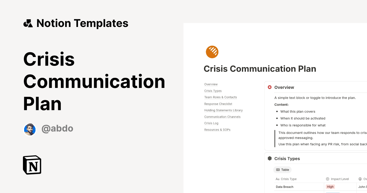 Crisis Communication Plan Template | Notion Marketplace