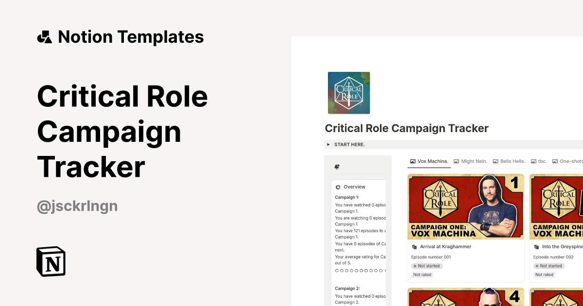 Critical Role Campaign Tracker Template by jsckrlngn | Notion Marketplace