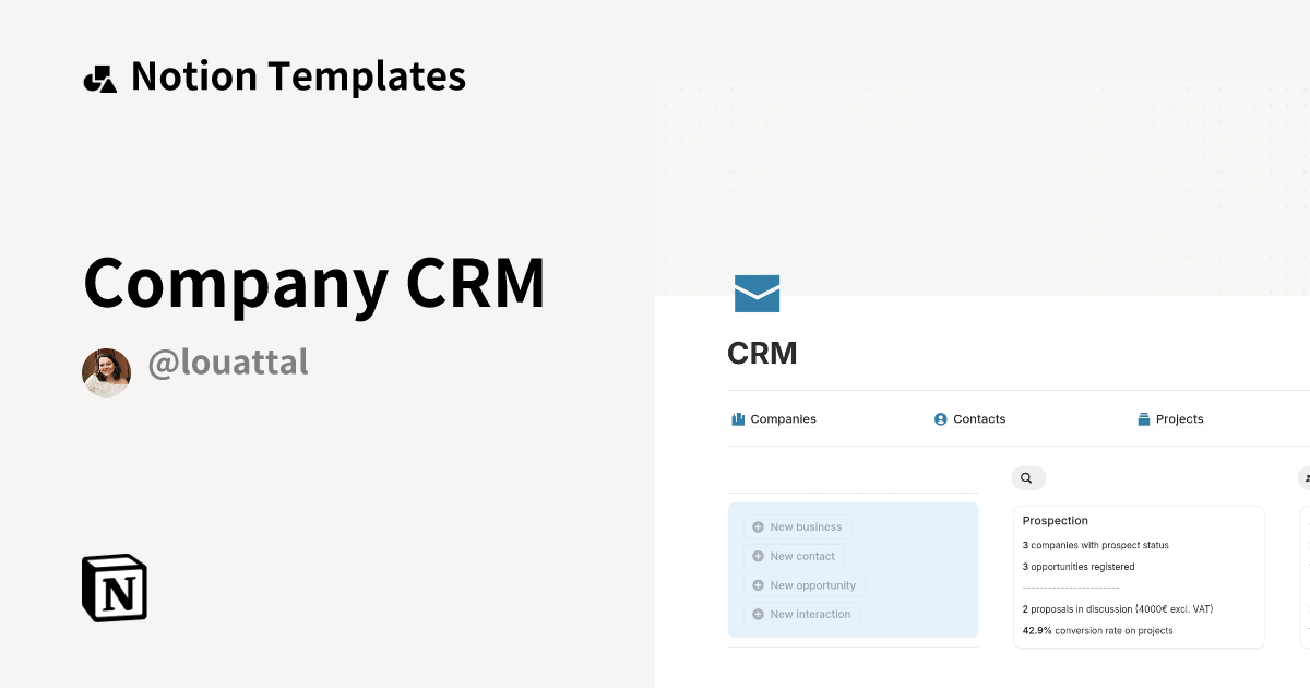 CRM Professionnel Template by Lou Attal | Notion Marketplace