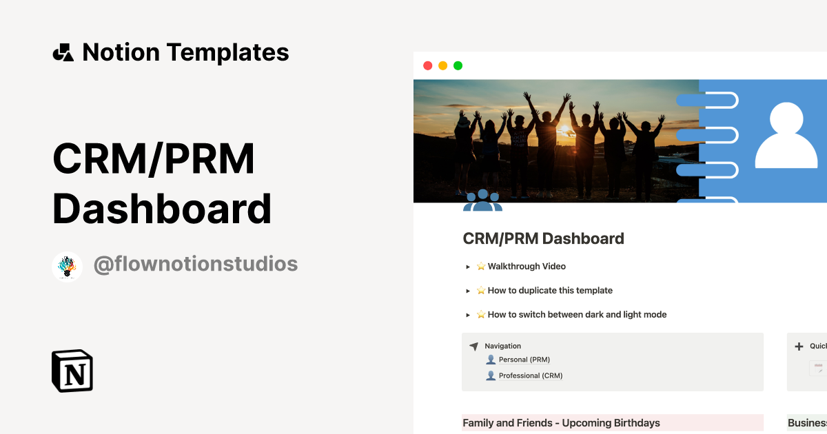 CRM/PRM Dashboard Template by FlowNotion Studios | Notion Marketplace