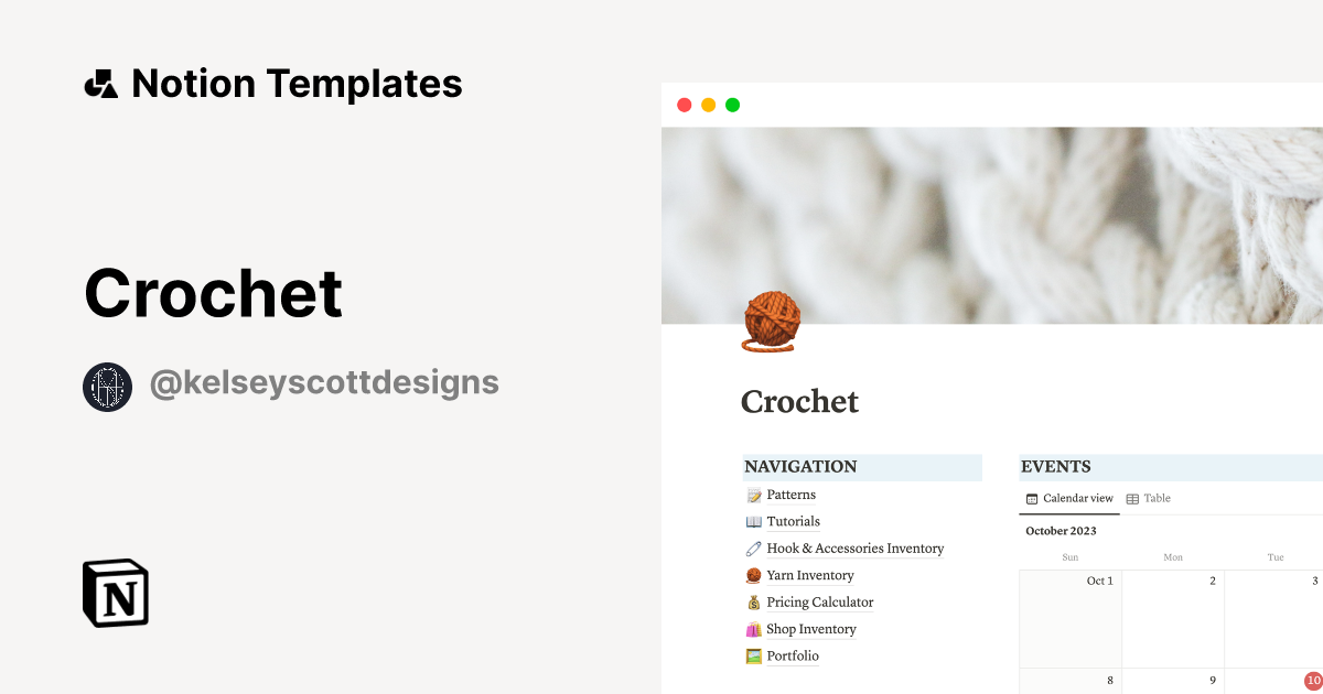 Crochet Template by Kelsey Scott Designs | Notion Marketplace
