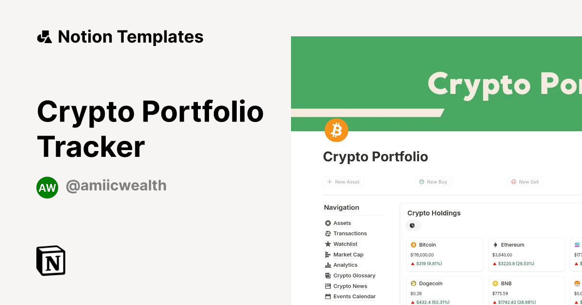 Crypto Portfolio Tracker (Multi-Currency) Template by AMIIC Wealth | Notion Marketplace