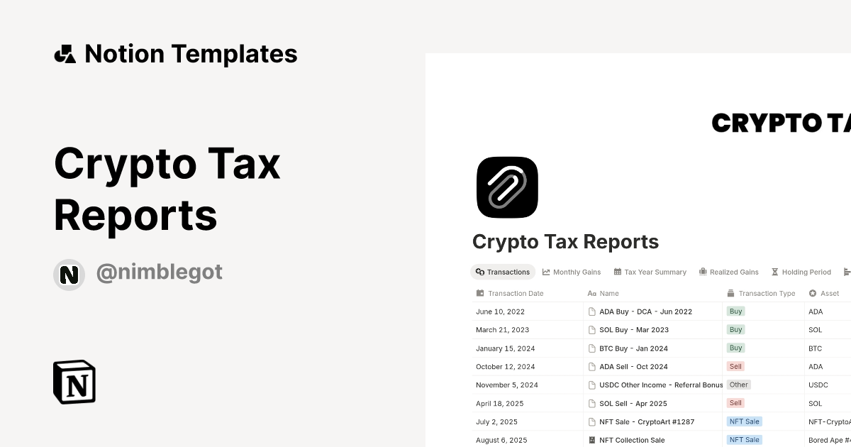 Crypto Tax Reports Template | Notion Marketplace