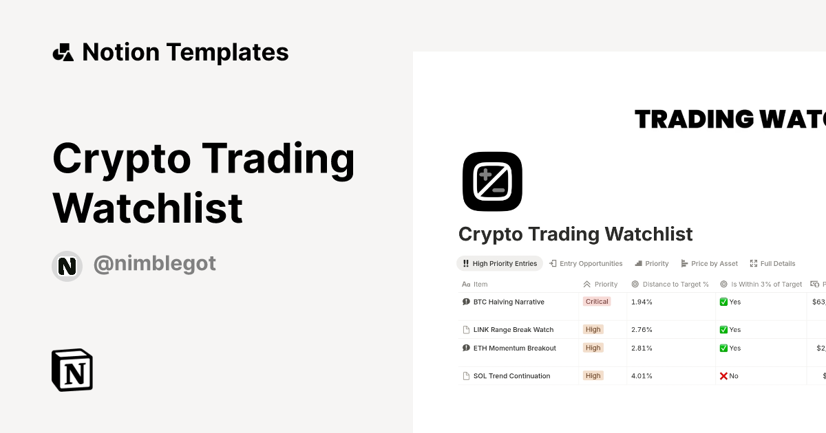 Crypto Trading Watchlist Template by NimbleGot | Notion Marketplace