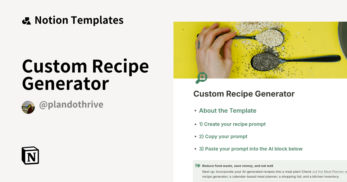 Custom Recipe Generator Template by Katy Stalcup | Notion Marketplace