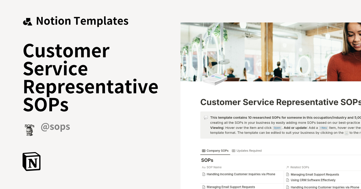 Customer Service Representative SOPs Template by SOPs | Notion Marketplace