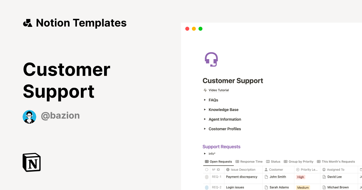 Customer Support Template by Bazion | Notion Marketplace