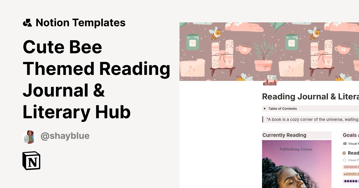 Cute Bee Themed Reading Journal & Literary Hub Template | Notion ...