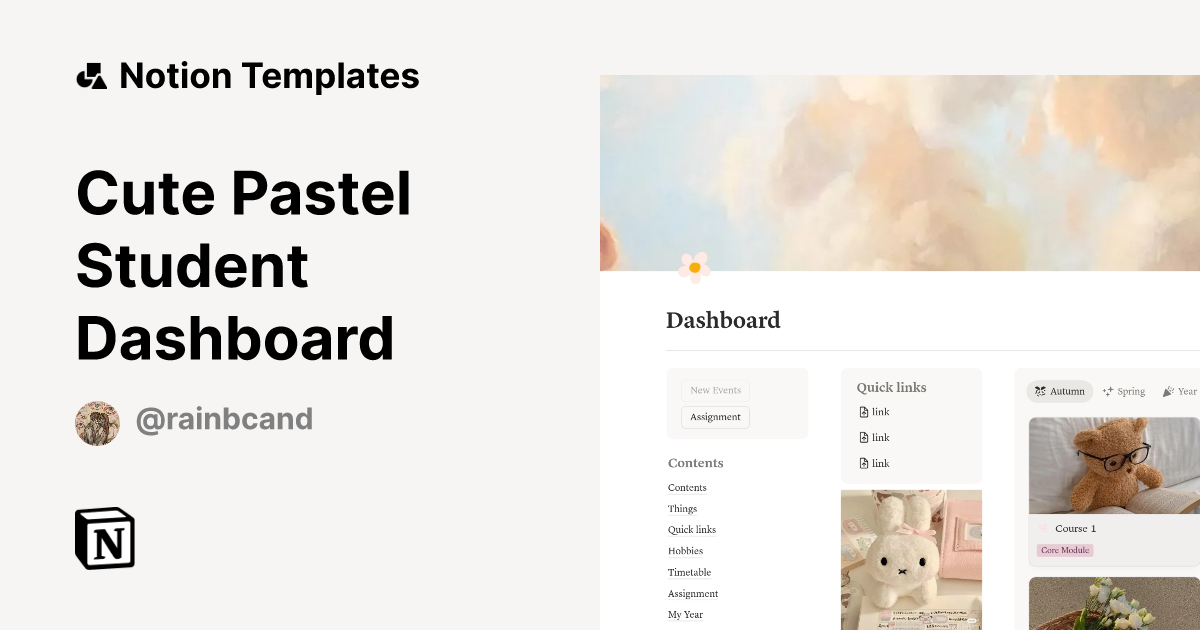 Cute Pastel Student Dashboard Template | Notion Marketplace