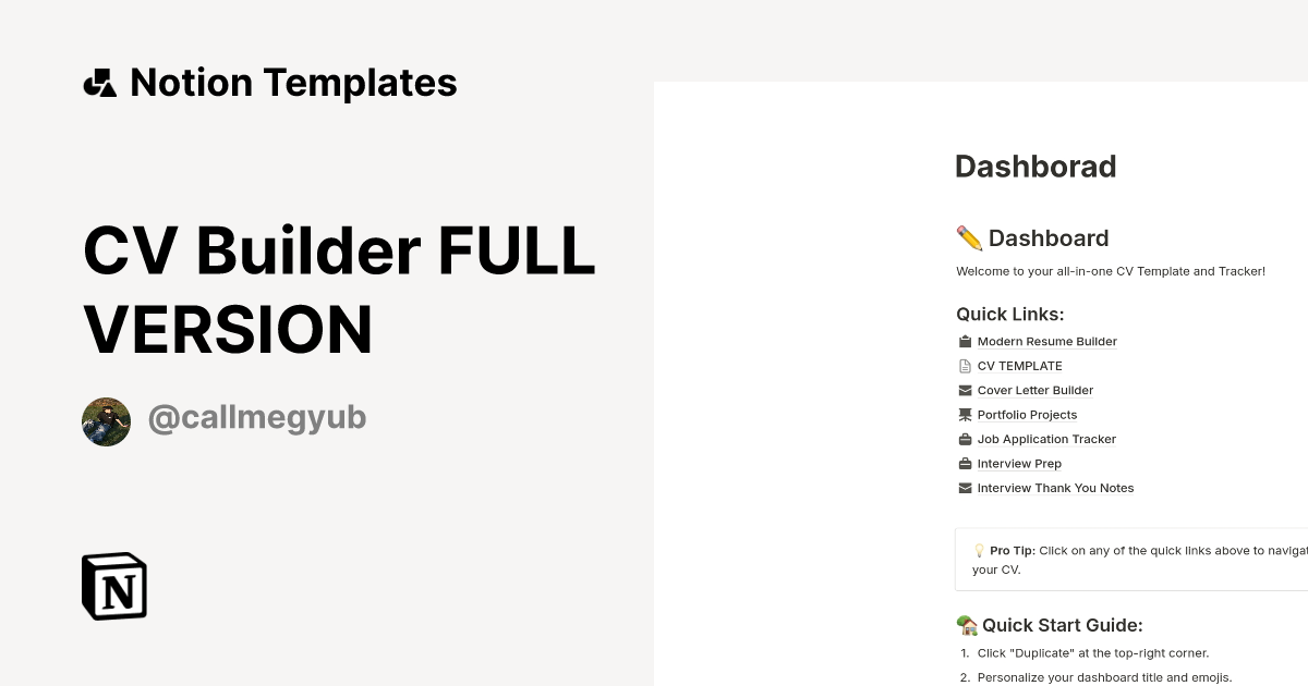 CV Builder FULL VERSION Template | Notion Marketplace
