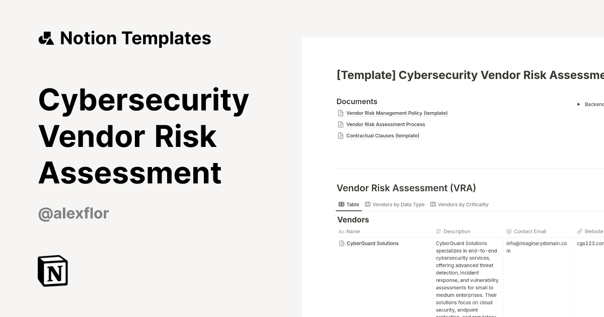Cybersecurity Vendor Risk Assessment Template by Alex Florentina ...