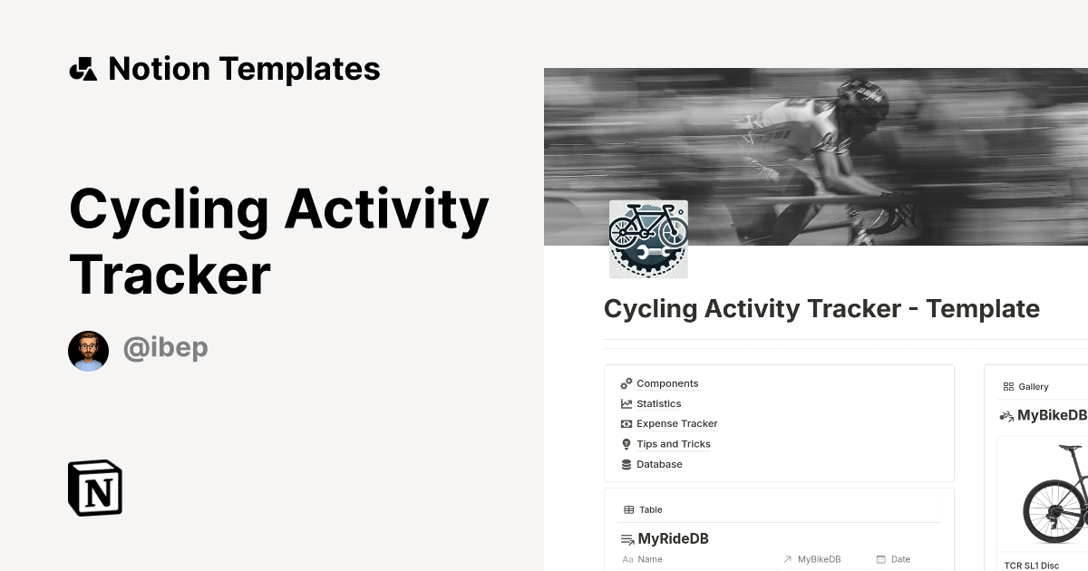 Cycling Activity Tracker Template by Giuseppe | Notion Marketplace