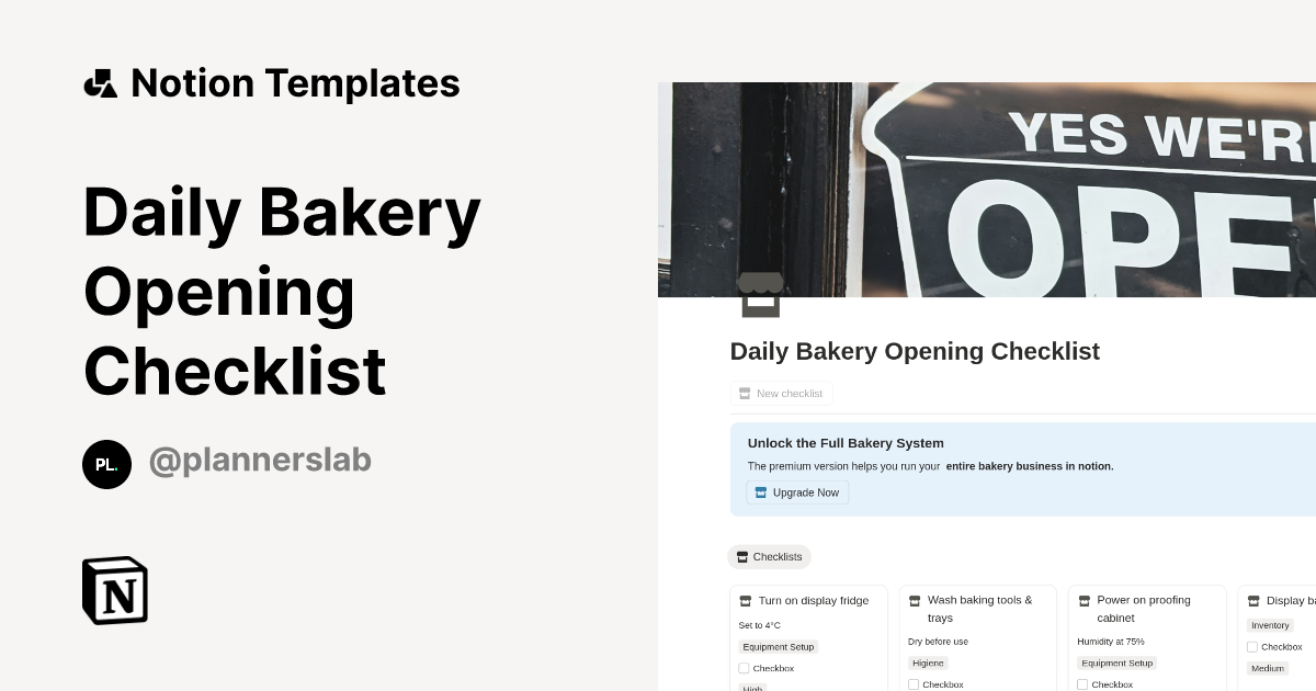 Daily Bakery Opening Checklist Template by Planners Lab | Notion ...