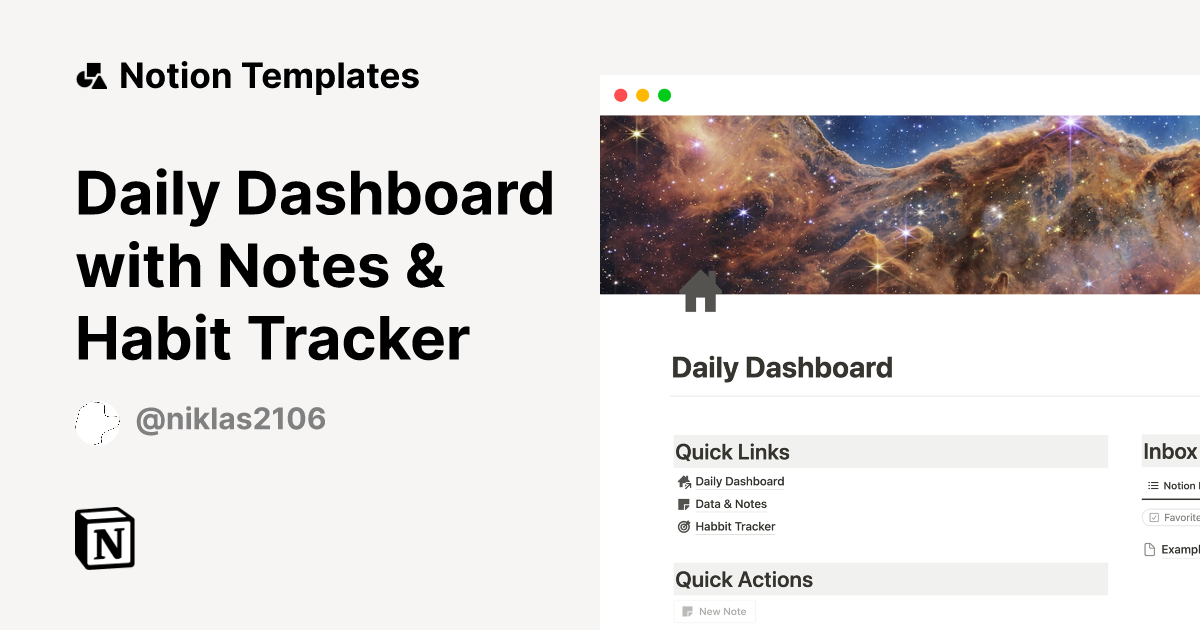 Daily Dashboard with Notes & Habit Tracker Template | Notion Marketplace